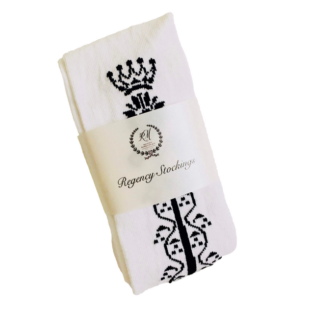 Regency Crown Clocked Cotton Stockings ~ White and Black – Regency ...